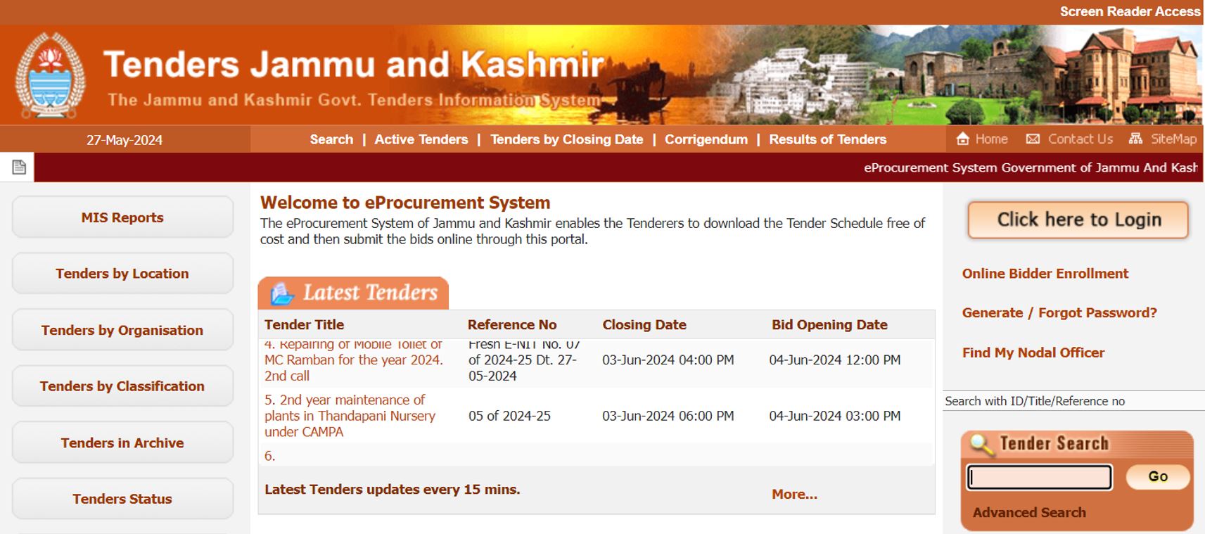 JK tenders - Live 374 Jammu and Kashmir tenders for Oct-2025